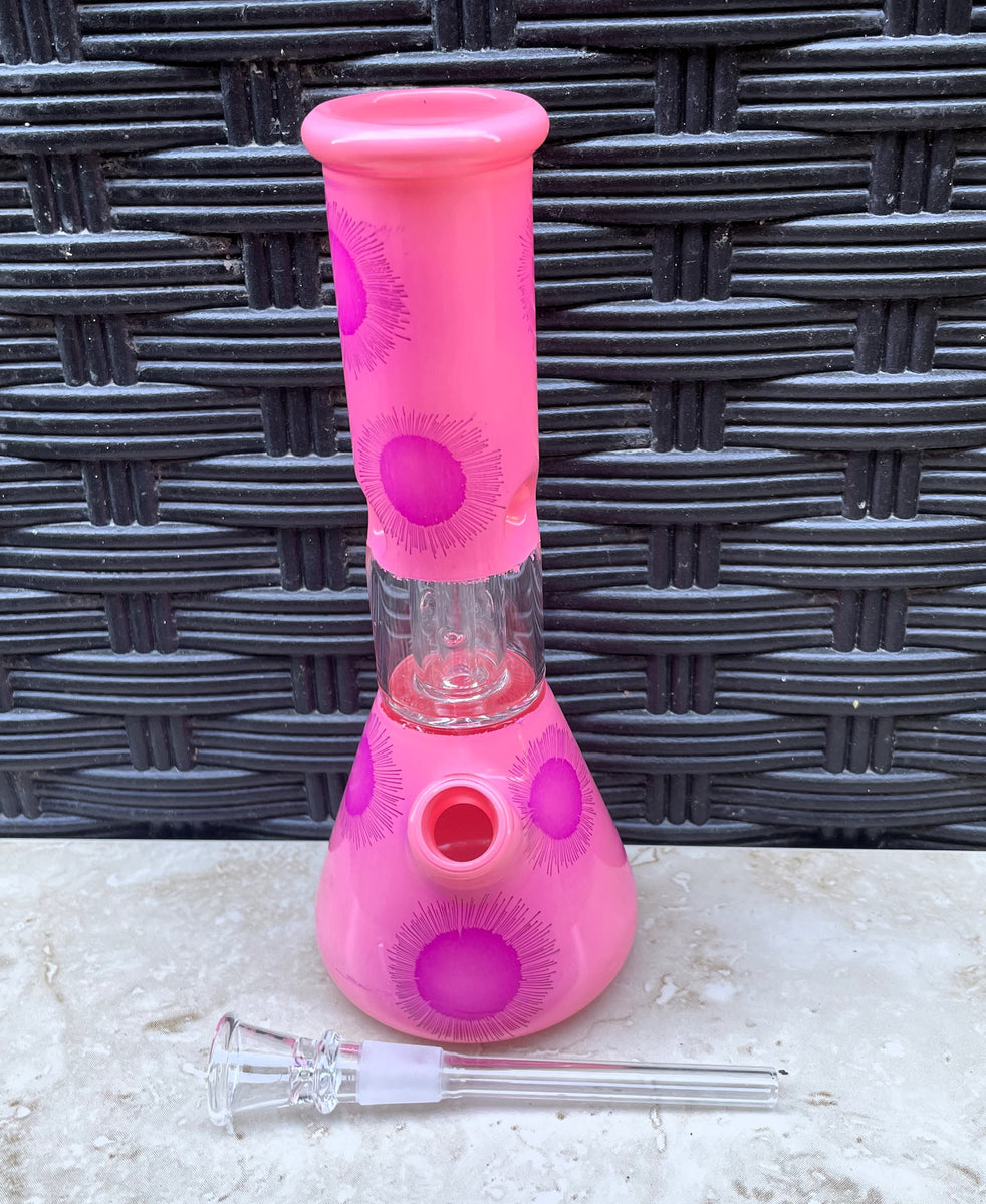 8" Glass Beaker Bong Dome Perc Ice Catchers Slide in stem with Bowl