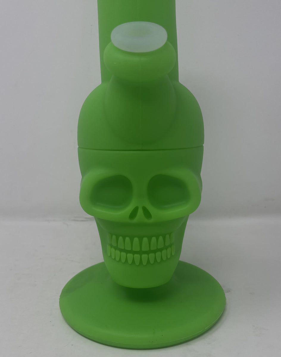 Thick Silicone Detachable Unbreakable 11" Skull Design Bong w/Glass Ho
