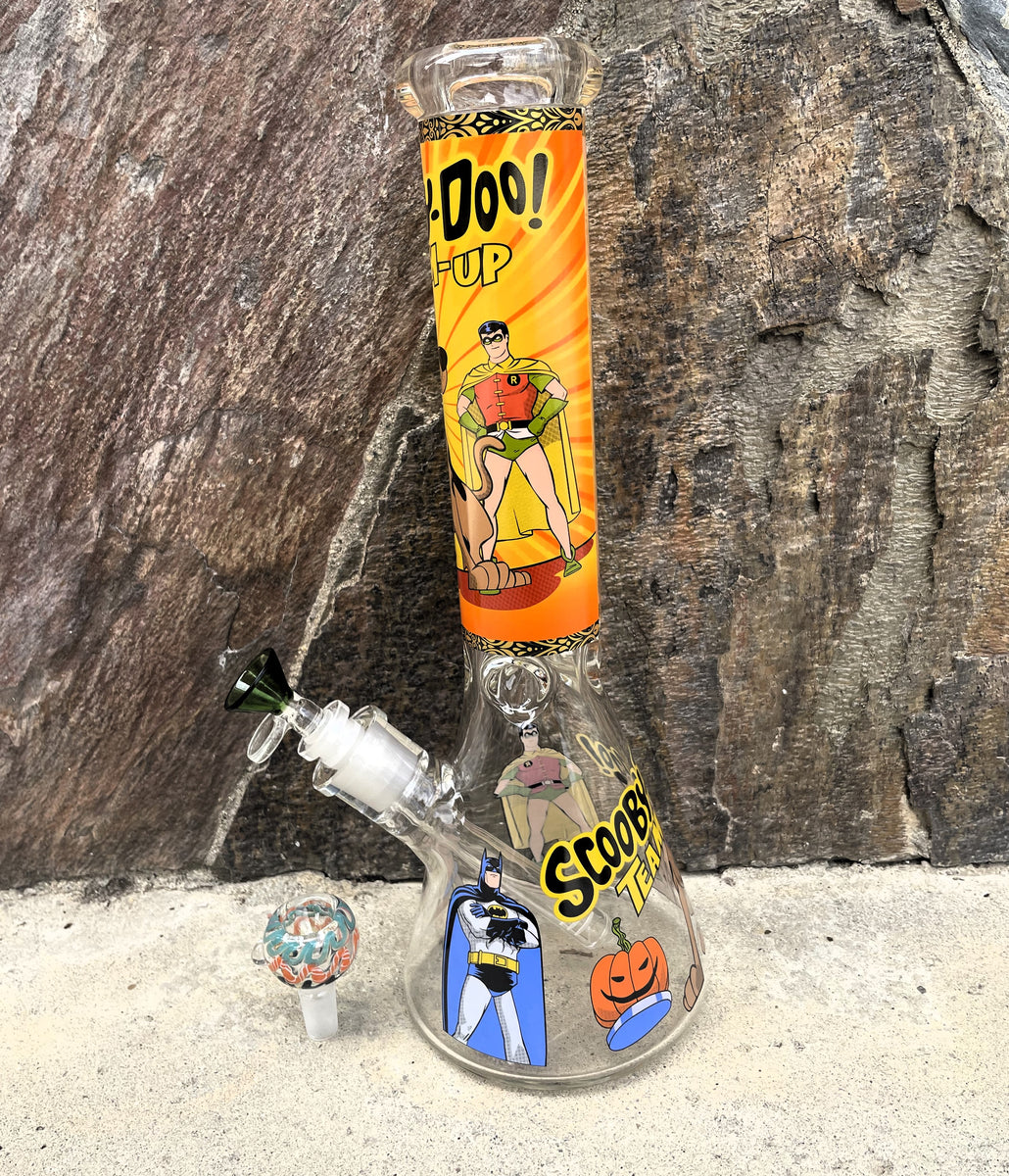 Collectible 14" Thick Heavy Glass Beaker Bong Scooby Doo Design 2 - Bo