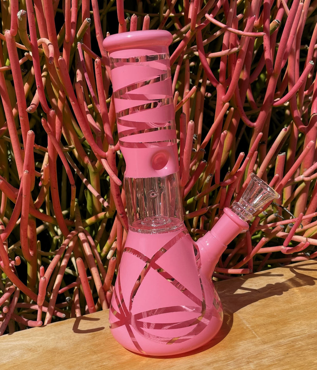 8" Glass Beaker Bong Dome Perc Ice Catchers Slide in stem w/Bowl Pink