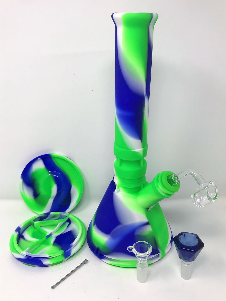 New 12" Silicone Unbreakable Best Beaker Bong Quart Banger + 2 bowls