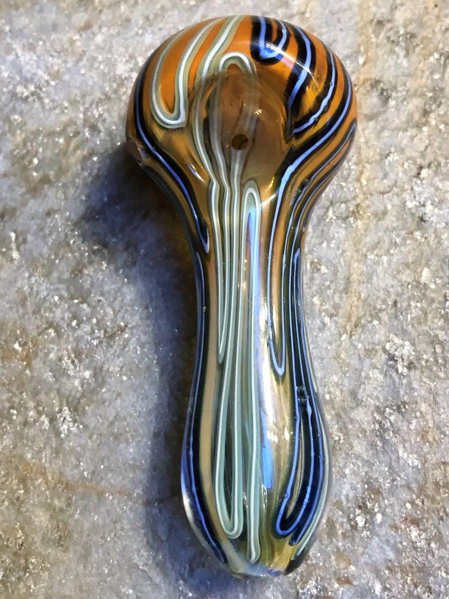 Best Thick 4" Fumed Glass, Spoon/Hand Pipe with Bowl - Golden Blue