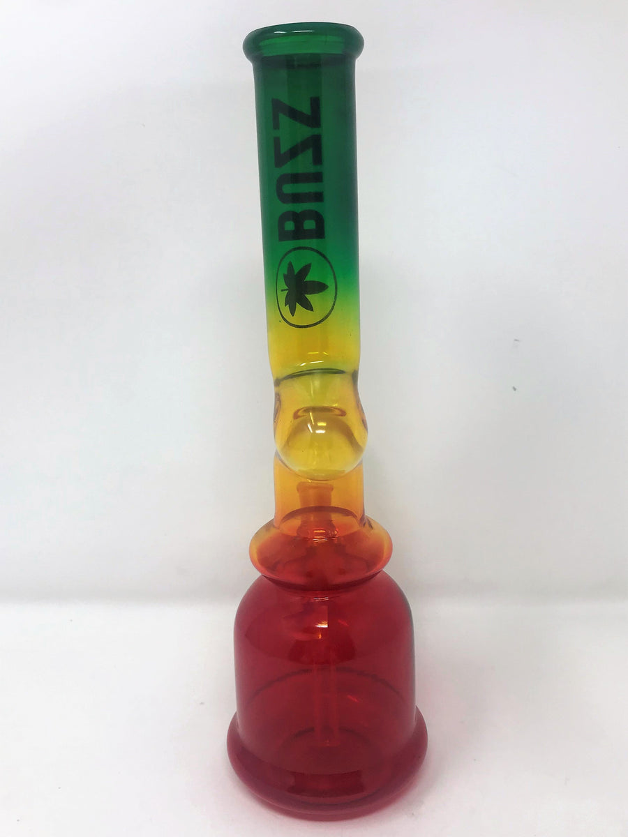 The Best 10" Zong Glass Bong w/Slide Stem & Attached Bowl - Rasta Flav