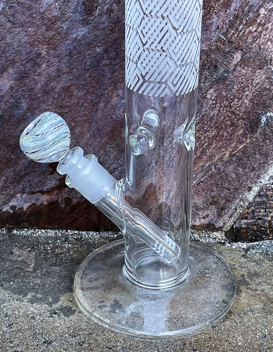 15.5" Honeycomb Etched Design on Thick Glass Straight Bong with 14mm M