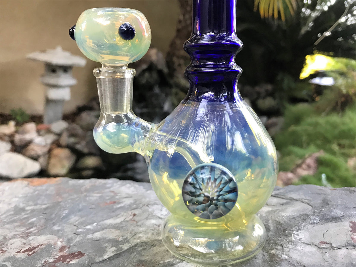 Elegant 8" Fumed Glass Water Rig with Implosion Fumed Glass Herb Bowl