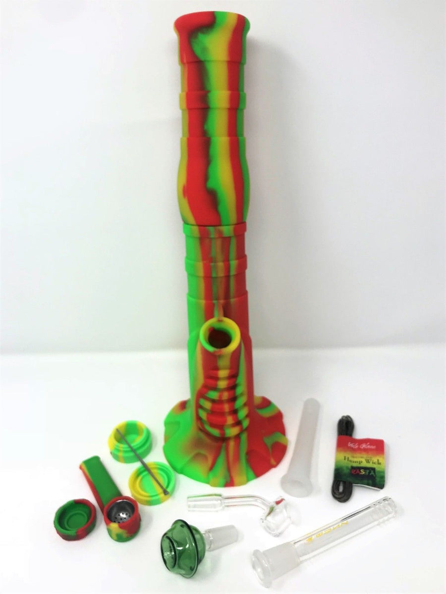 NEW! 13" Unbreakable Silicone Bong Water Rig with Quartz Bucket, Tool