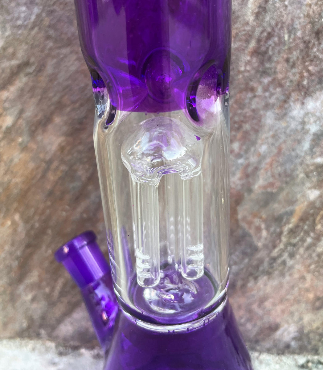 12" Thick Beaker Bong Purple Transparent 4 Arm Tree Perc