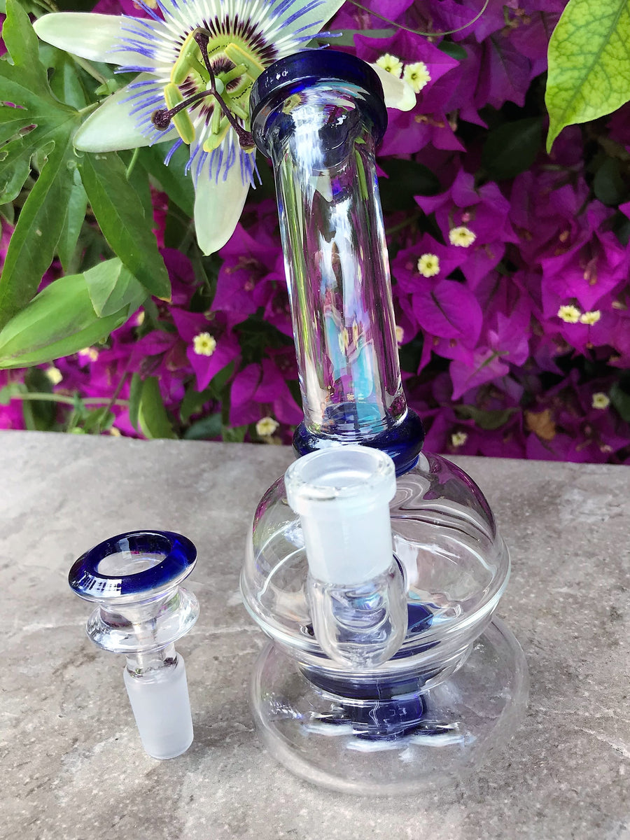Best Thick Glass 6" Shower Perc Water Rig 14mm Slide Bowl - Blu Crysta