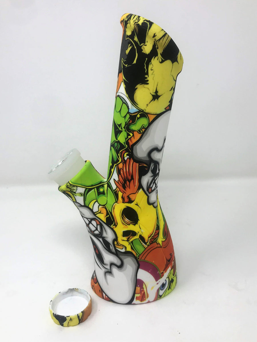 Silicone Detachable Unbreakable 8.5" Bong w/Glass Screen Bowl Fire Gri